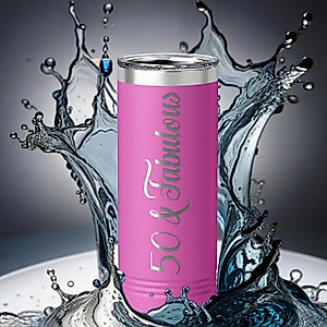 50 & Fabulous 22 oz Skinny Tumbler 50th Birthday Gifts For Women on Blush Decorations Funny Present Vacuum Insulated Cup