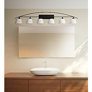 Franklin Iron Works Jenisen Arch Industrial Modern Wall Light Bronze Hardwired 62 3/4" 6-Light Fixture White Glass Shade for Bedroom Bedside Bathroom Vanity Living Room Hallway Dining House Home