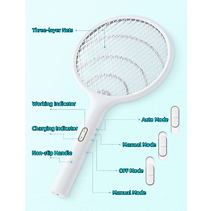 YISSVIC Electric Fly Swatter 4000V Bug Zapper Racket Dual Modes Mosquito Killer with Purple Mosquito Light Rechargeable for Indoor and Outdoor Home Office Backyard Patio Camping (1 Pack)