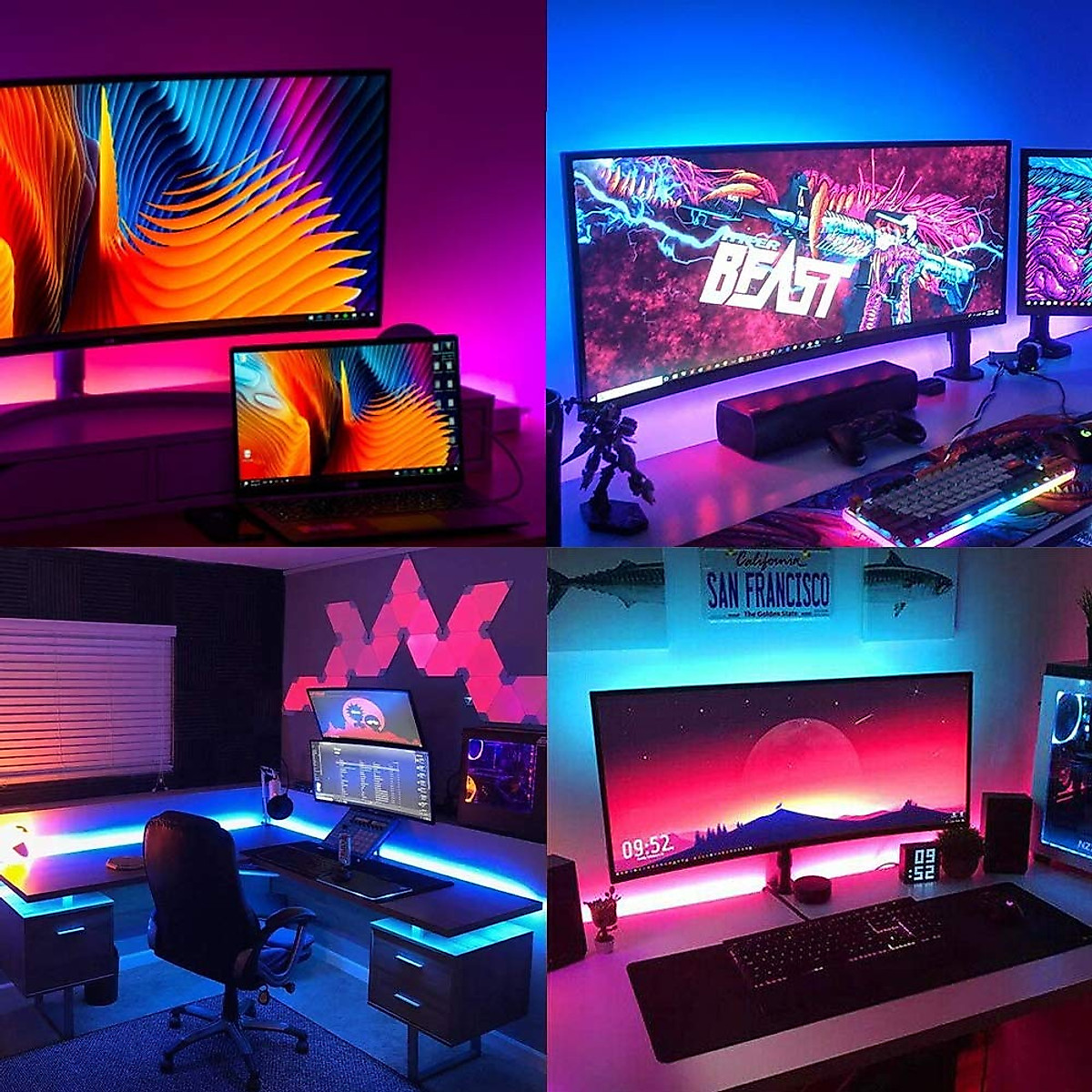 Led Strip Light, 44 keys IR remote DC12V 16.4ft Dimmable Warm Cool White RGB 5050 Color Changing Led Tape Kit Christmas Lights for Bedroom, Cupboard, Wine Cabinet, Xmas, Gift, Staircase