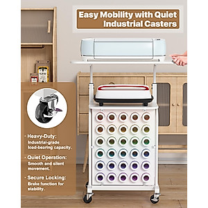 Zefinot Rolling Craft Cart with Vinyl Roll Holder and Adjustable Table Height, Craft Organizers and Storage Table Compatible with Cricut Machine for Craft Room
