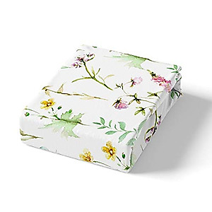 Girls Bed Sheet Set Twin Size Floral Print Fitted Sheet for Kids Teens Bedroom Decor Chic Blossom Flowers Botanical Beding Set Microfiber Soft Nature Leaf Bed Cover with 1 Pillow Case