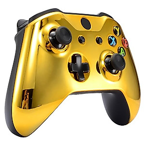 eXtremeRate Chrome Gold Top Shell Front Housing Faceplate Replacement Parts with Side Rails Panel for Xbox One X & One S Controller (Model 1708)