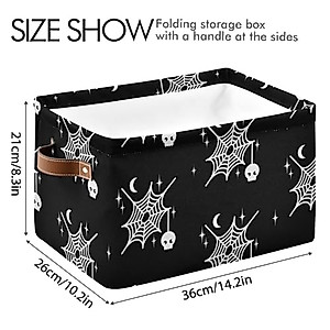 Halloween Spider Web Skull Storage Basket Bins Sturdy Toy Storage Organizer Bins Laundry Basket with Handles for Living Room Clothes Nursery Closet Shelf Playroom,2 pcs