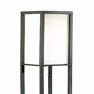 Catalina Lighting 17559-011 Modern Faux Wood Floor Lamp with Shelves and Ivory Linen Shade, 63", Classic Black
