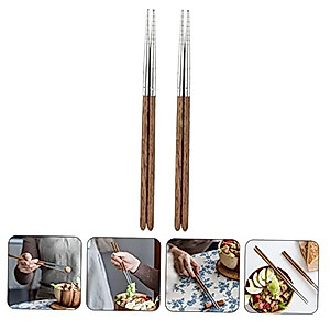 BESTonZON 2 Pairs Stainless Steel Splicing Chopsticks Metal Chopsticks Camping Dinnerware Japanese Food Chop Sticks Stainless Steel Chopsticks Table Silverware Household Flatware Home Supply