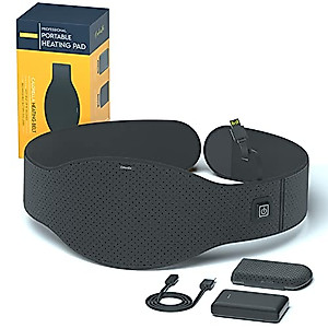 Calorella Portable Cordless Heating Pad with Battery - Wireless Electric Heat Belt with 3 Heat Levels, for Lower Back or Cramps Belly Pain Relief Heating Pads Black