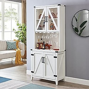 Home Source Bar Cabinet with Upper Glass Cabinet in White Finish