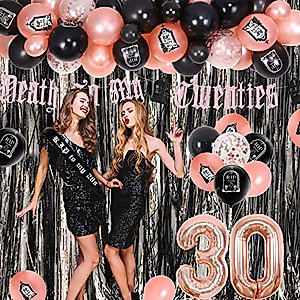 kreat4joy Rip Twenties 30th Birthday Party Decorations for Women, Black and Rose Gold Balloon Garland Death to My Twenties Banner Rip to My 20s Sash Number 30 Foil Balloons for 30th Birthday Party
