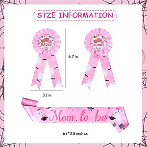 JOYMEMO Pink Halloween Baby Shower Decorations, Mom to Be & Dad to Be Badge, Mom to Be Sash for Daddy and Mommy Halloween Baby Shower Party Favors, Gender Reveal Party Supplies