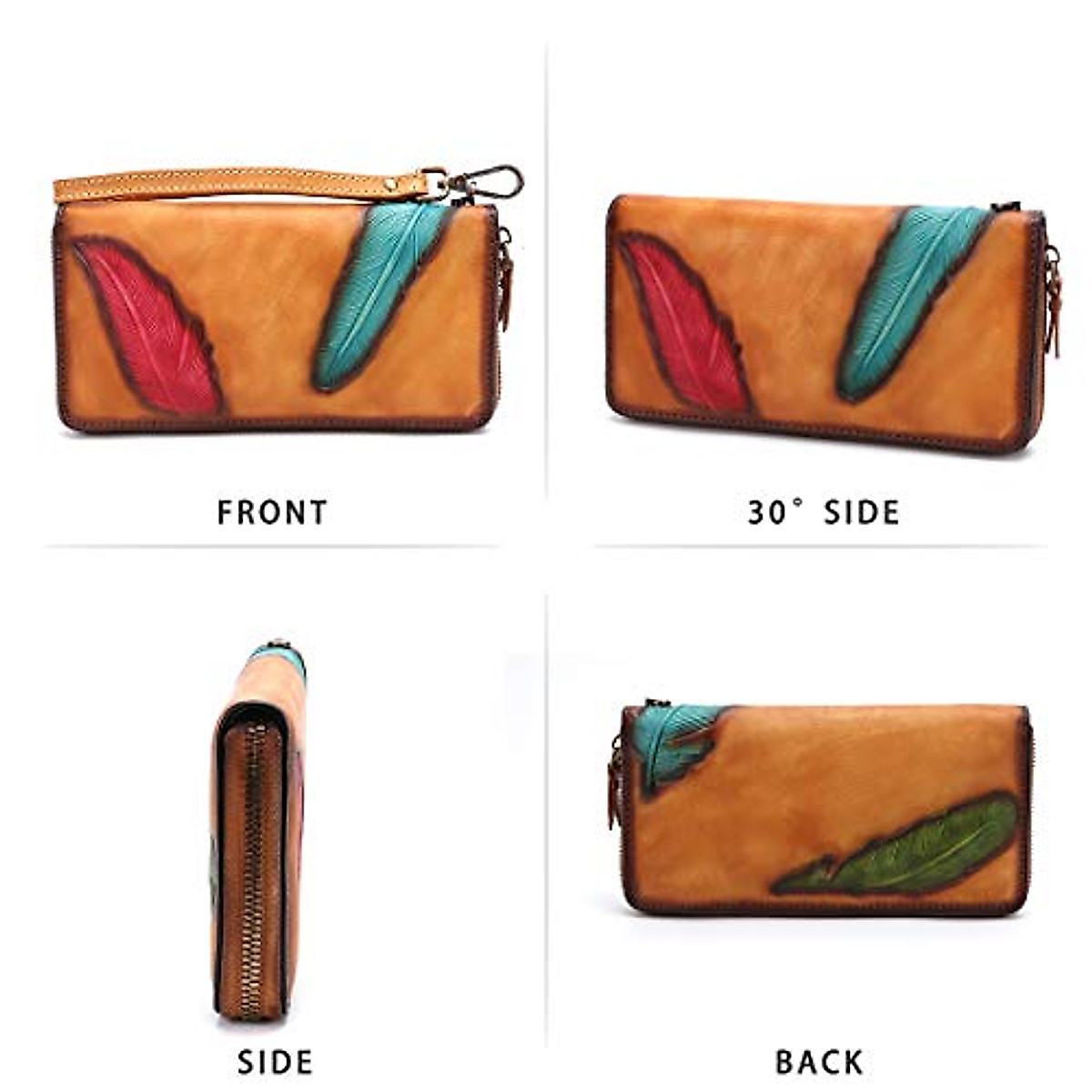 Women's Wallet Genuine Leather Zip Around Wristlet Long Purse Vintage Embossing Cowhide Capacity Handmade Clutch(Brown)