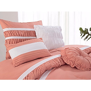 Elegant Comfort 12-Piece Bed-in-a-Bag, Isabella Pleated Ruched Ruffled Comforter Set, 6-Piece Sheet Set Featuring Smart Pockets, Matching Decorative Pillows, All Season Bedding, King, Dusty Rose