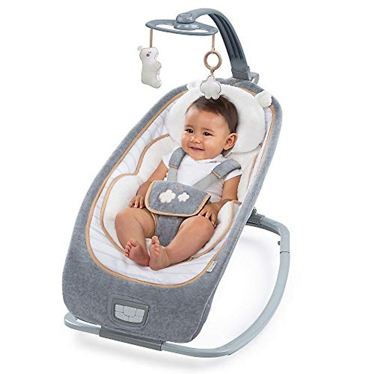 Ingenuity Boutique Collection Plush Modern Baby Rocker & Stationary Seat with Vibrations, Easy Fold, 0-30 Months Up to 40 lbs (Bella Teddy)