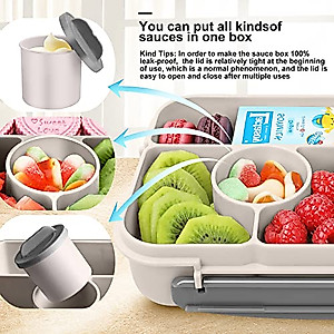 Demiue Lunch Box for Adults/Kids/Toddler,5 Compartments Bento Lunch Containers with Sauce Vontainers,Microwave & Dishwasher & Freezer Safe,BPA Free(White)
