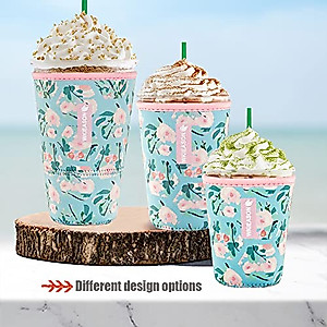 Reusable Iced Coffee Insulator Sleeve for Cold Beverages and Neoprene Cold Coffee Cup Sleeves Cooler Cover 16-32OZ for Coffee Cups, McDonalds, Dunkin Donuts, More(Floral flower)