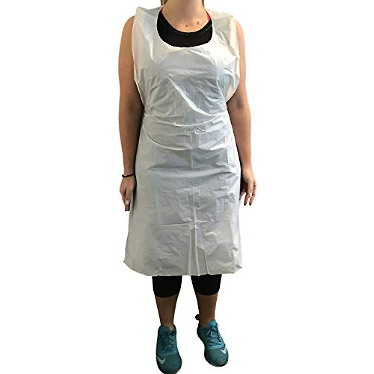 KingSeal Bib Style Disposable Poly Aprons, 24 by 42 Inches, White, Individually Wrapped - 1 Box of 100 Aprons (100 Count)
