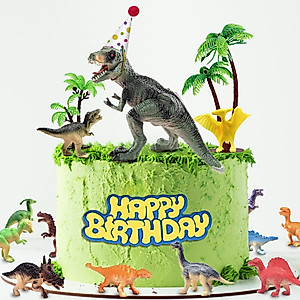 Dinosaur Birthday Decorations - Dinosaur Cake Toppers With Mini Hat - Funny Dino Cake Decoration Party Supplies Gift Ideas for Boys Girls Kids