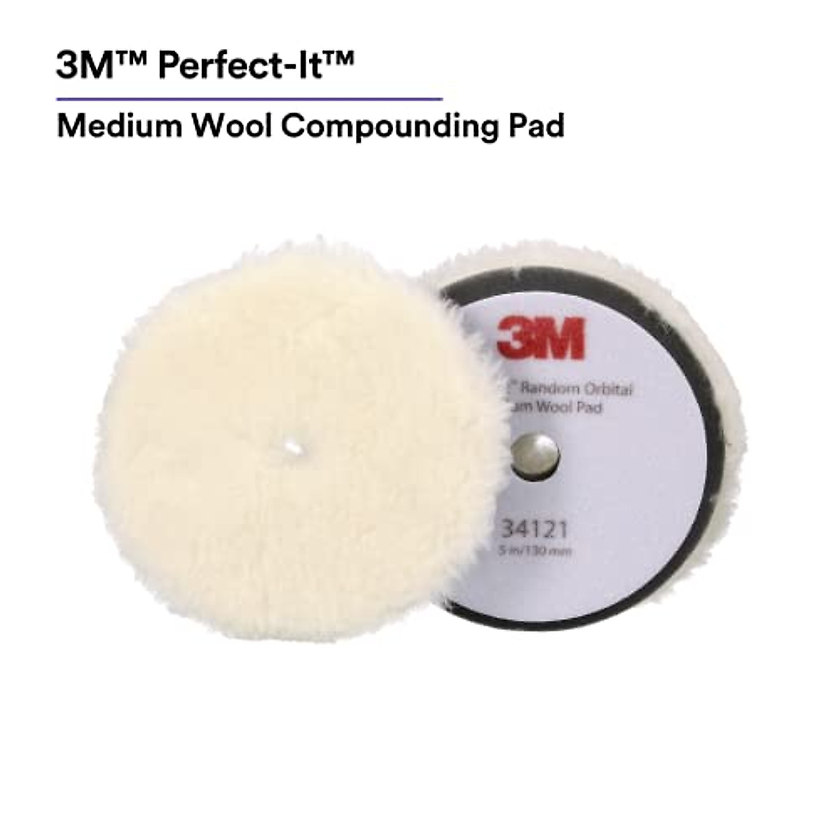 3M Perfect-It Random Orbital Medium Wool Compounding Pad, 5"/130 mm, White, 34121, Orbital Pads for Automotive Compounding and Polishing