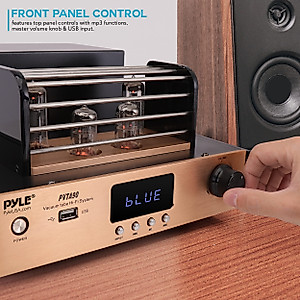 Pyle Bluetooth Tube Amplifier Stereo Receiver - 1000W Home Audio Desktop Stereo Vacuum Hi-Fi Power Amplifier Receiver w/ 4 Vacuum Tubes, USB/CD/DVD Input, Optical/Coaxial, Subwoofer Output - PVTA90