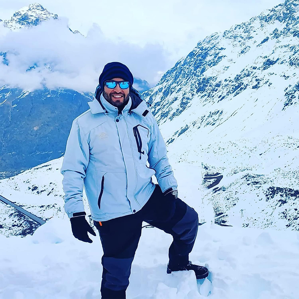 INVACHI Men's Skiing Jacket with Hood Waterproof Fleece Parka Ideal for Hiking Fishing and Travel