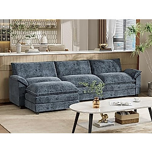 YESHOMY Sectional Modular Sofa L Shaped Chenille Fabric Couch with High Supportive & Soft Sponges and Removable Ottoman, Sleeper Comfy Upholstered Furniture for Living Room, Blue
