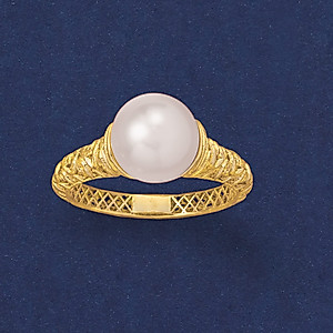 Ross-Simons 9-9.5mm Cultured Pearl Filigree Ring in 14kt Yellow Gold. Size 7
