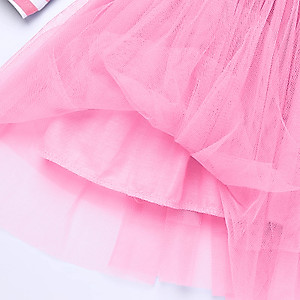 Baby Girls Shinny Striped 1st/2nd/3rd Birthday Long Sleeve Printed Princess Cake Smash Tutu Tulle Dress Toddler Kids Outfit Pink Crown (Two Year) One Size