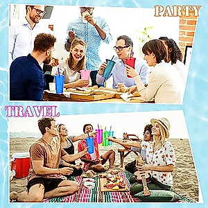 Reusable Cups with Lids and Straws,Glitter Disposable Cups,Tumblers Plastic Iced Coffee Travel Mug Cup for Party Juice Parties Flamingo,Birthday Christmas Party,for Kids Friends Gifts,24 Oz,10 Color