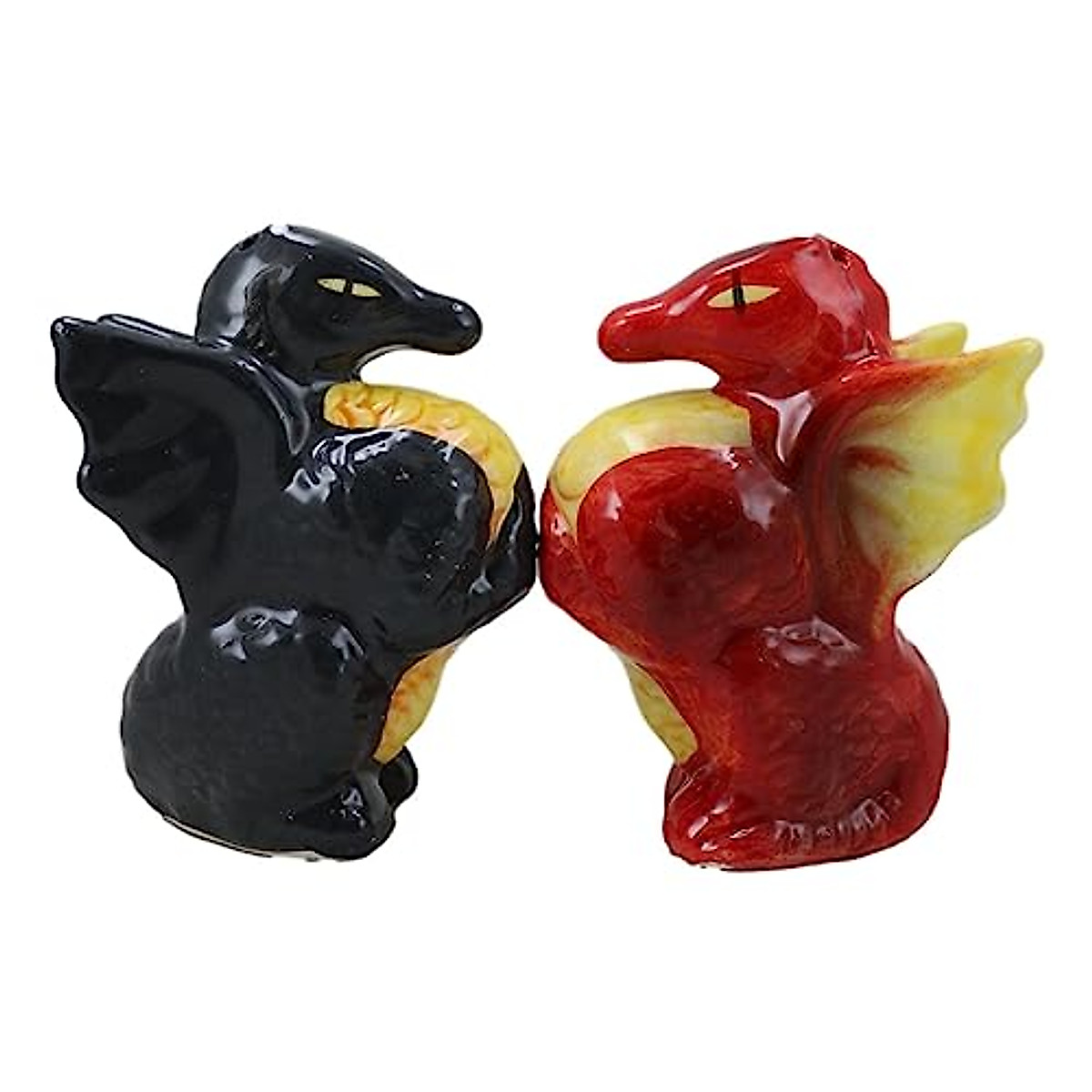 Ebros Gift Red Fire And Black Smoke Dueling Dragons Couple Ceramic Salt Pepper Shakers Set Figurines As Fantasy Mythical Magic Dungeons And Dragon Gothic Accent Decor