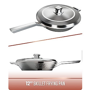 DALSTRONG Frying Pan Skillet - 12 inch - The Avalon Series - 5-Ply Copper Core - Hammered Finish Cooking Pan - 3 Quart - Premium Silver Kitchen Cookware - Omelet, Beef, Egg Pan - w/Lid & Pot Protector