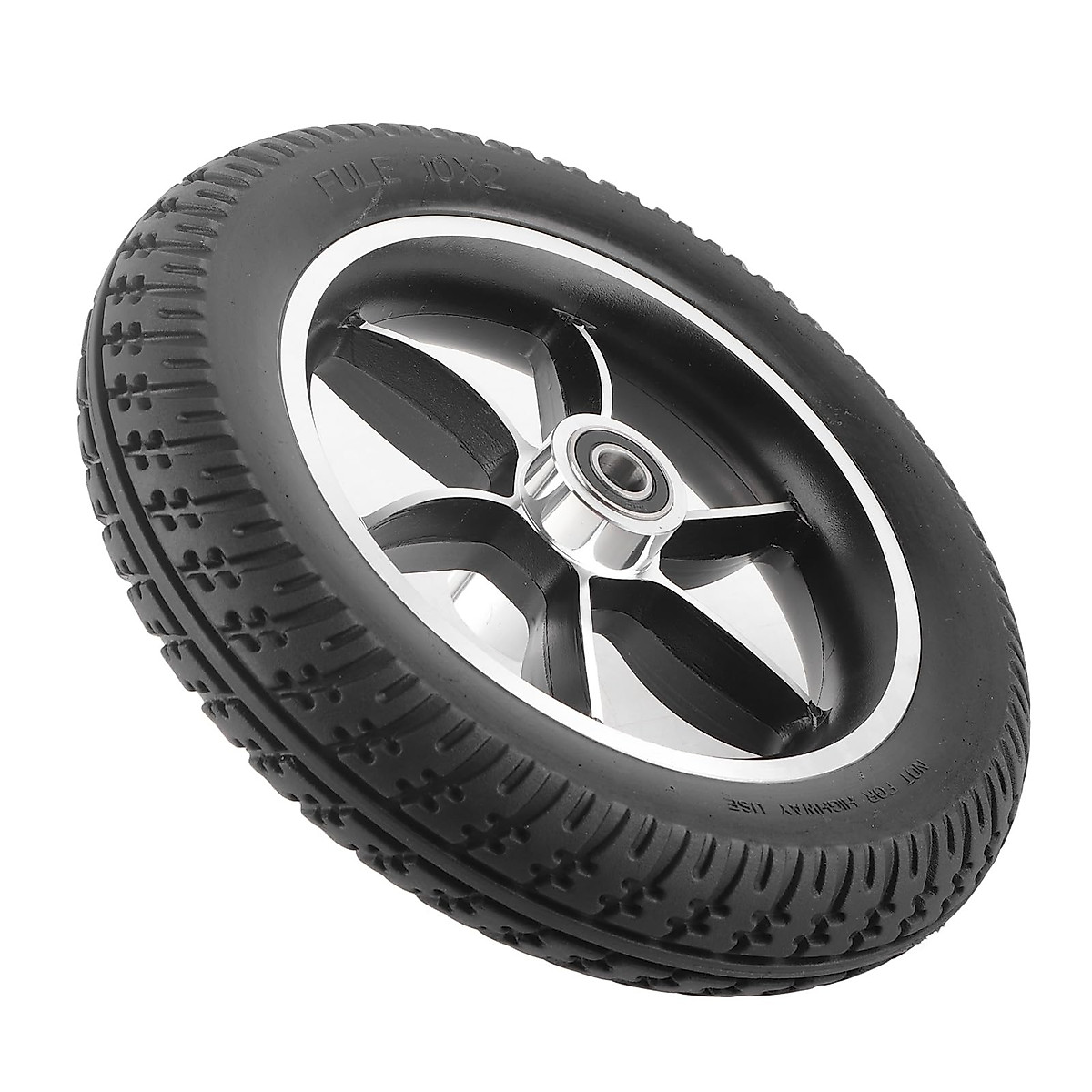 10in Wheelchair Wheel Replacement Tires Wheels Solid Wheel Tyre Rubber Inflatable Caster Anti‑skid for Electric Front Wheelchair 6001 Bearing with 12mm Hole