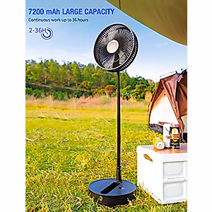 Airbition 12-Inch Rechargeable Oscillating Foldaway Pedestal Fan with Remote, Timer, 8-Speed, 7200mAh Battery Operated Cordless Standing Fan Portable for Home Bedroom Outdoor Camping Tent Travel