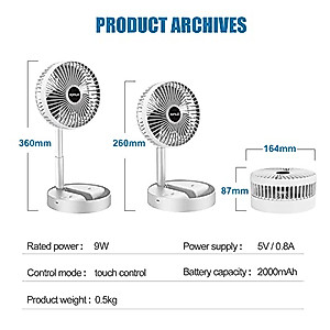 Maelifu Portable Folding Fan 3 Speeds, Stretchable Wall Mount Fan with 180 ° Adjustment Battery Powered or USB Powered, Portable Fan for Traveling Camping Home Beach Bedroom (White)