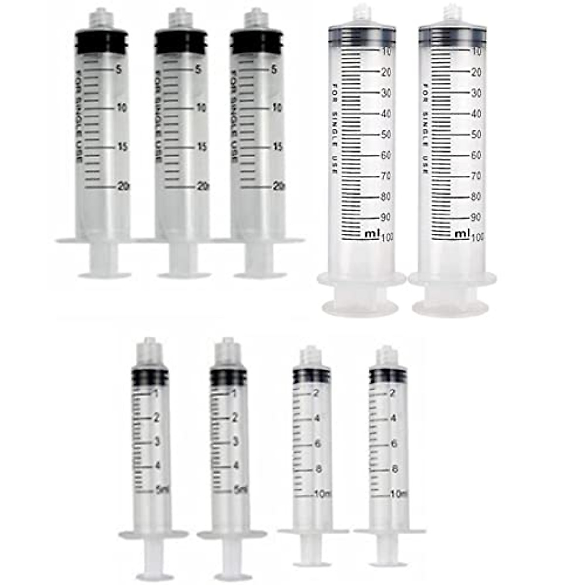 2 Pack 100ml Plastic Syringe Luer Lock With Measurement No Needle for Scientific Labs Liquid Measuring