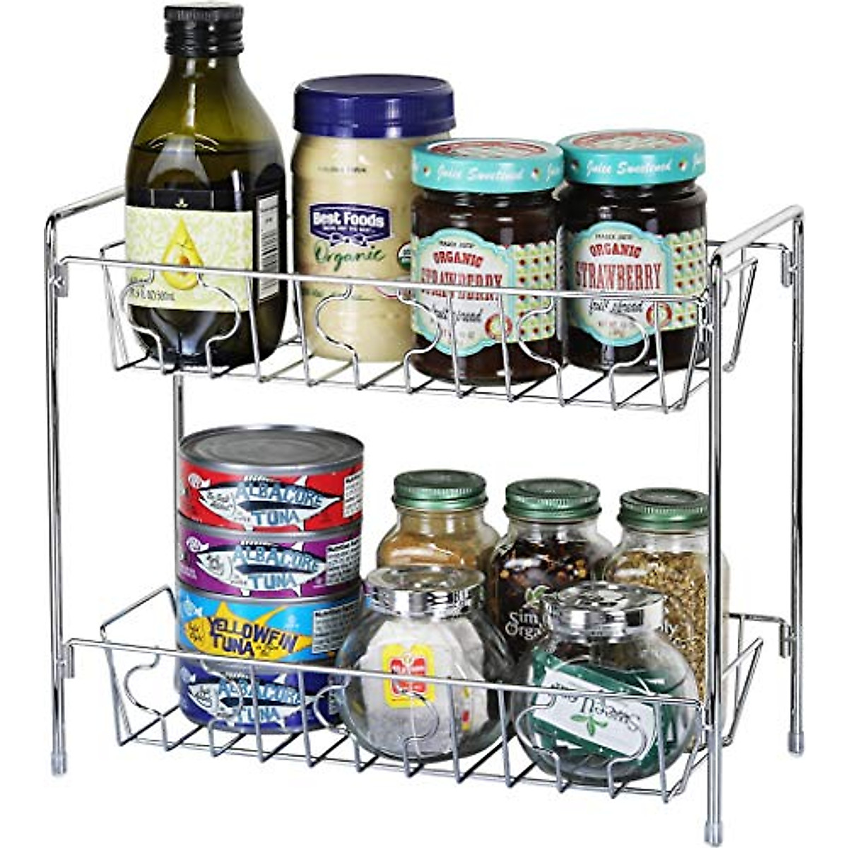 SimpleHouseware 2-Tier Spice Rack Kitchen Organizer Countertop Shelf, Chrome