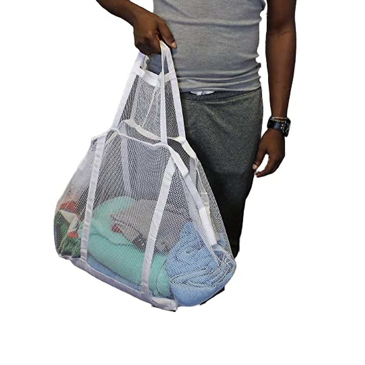 Large Soft Nylon Mesh Laundry Basket with Handles Portable and Collapsible For Dirty and Clean Laundry Home Travel College Dorm Also Ideal For Toys and Sporting Goods