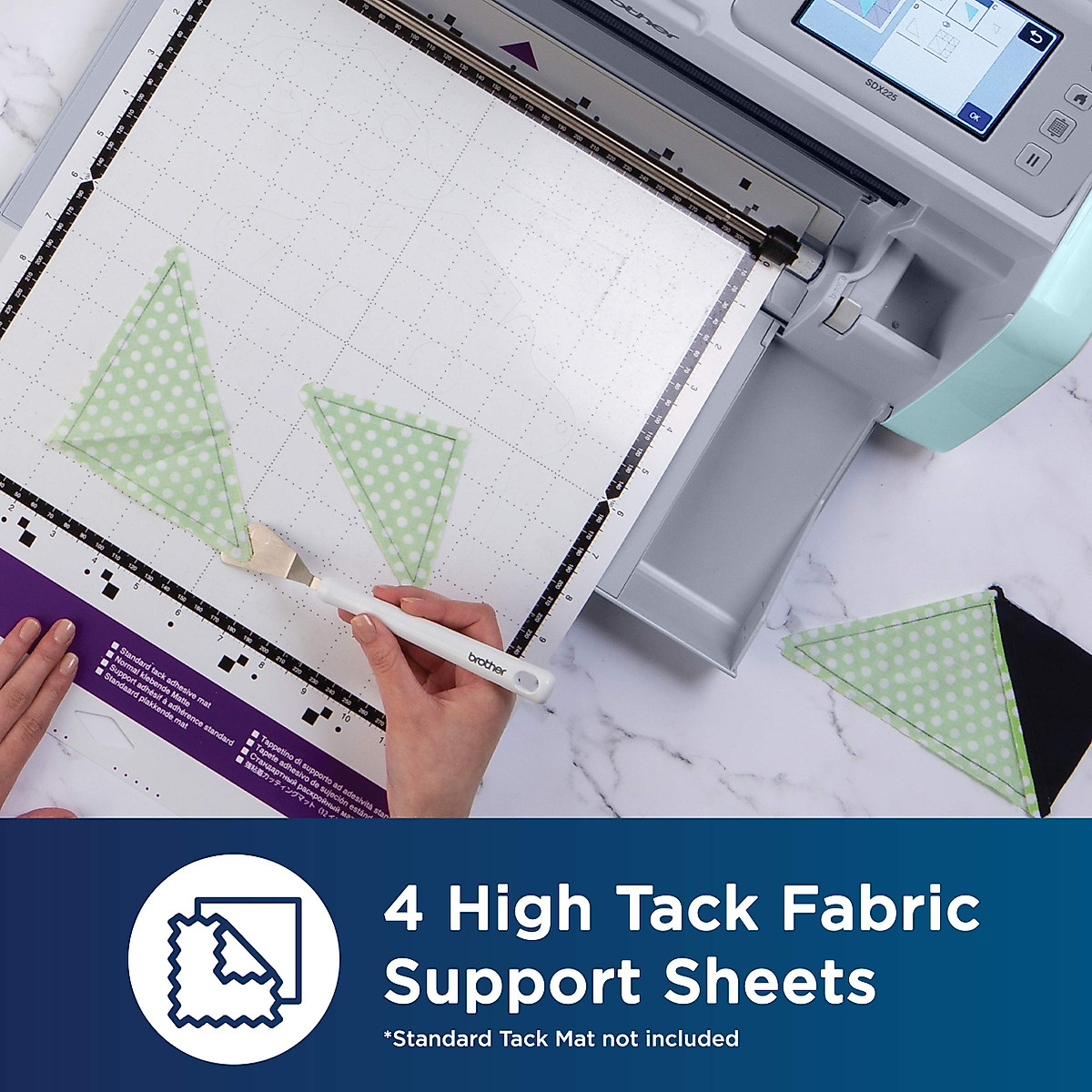 Brother ScanNCut High Tack Fabric Support Sheet CASTBL2, 4 pieces 12" x 12" High Adhesive Sheets for ScanNCut Mats, Use for Cutting Fabric Appliques, Quilting Pieces, Sewing Patterns and More