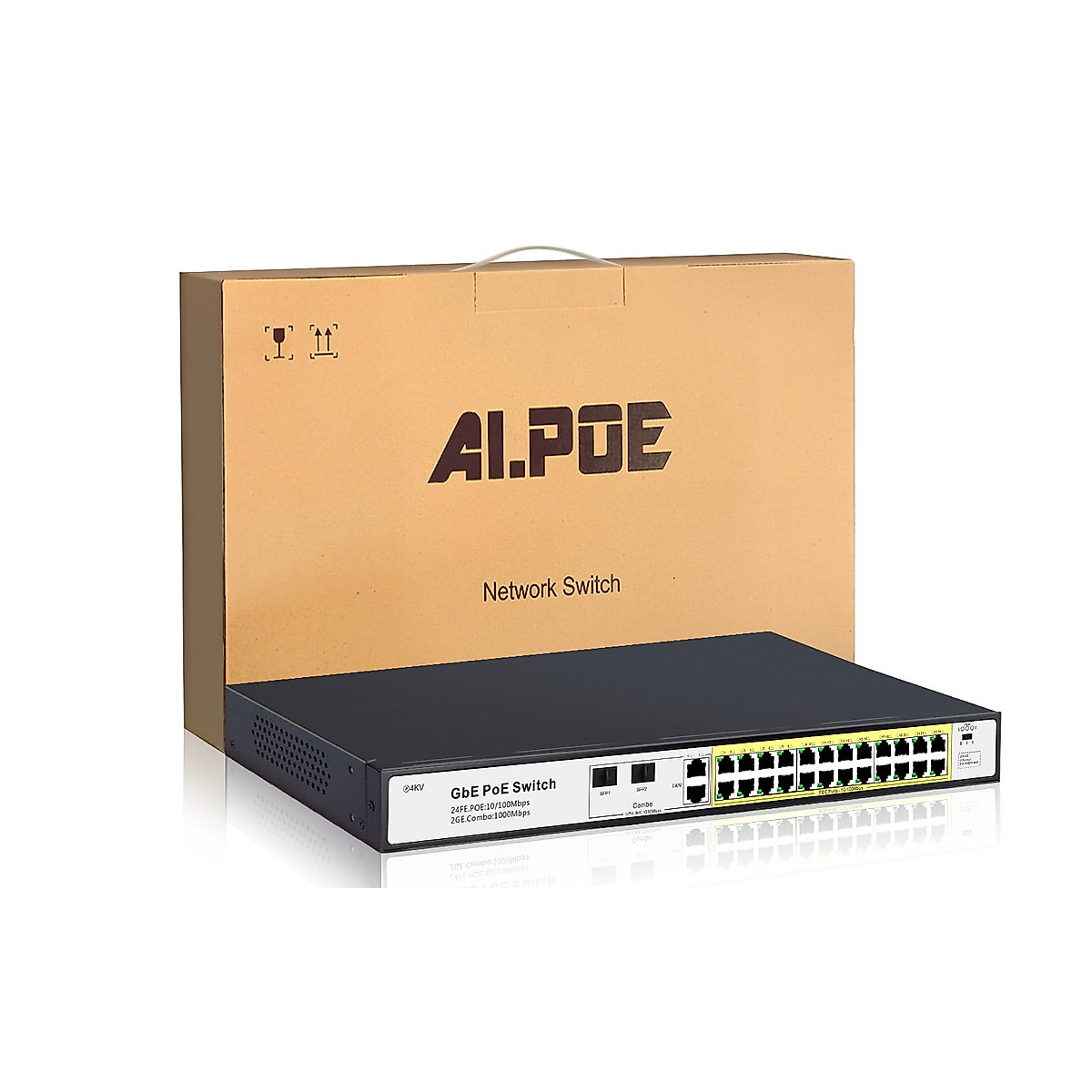 STEAMEMO 28 Port PoE Switch, 24 PoE+ Port@ 360W, 2 Gigabit Uplink, 2*1G SFP, 802.3af/at, Metal Casing 19-inch Rackmount, Overload Protection w/ Port, Unmanaged Plug and Play