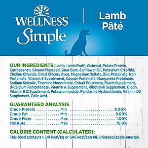 Wellness Simple Natural Wet Canned Limited Ingredient Dog Food, Lamb & Potato, 12.5-Ounce Can (Pack of 12)