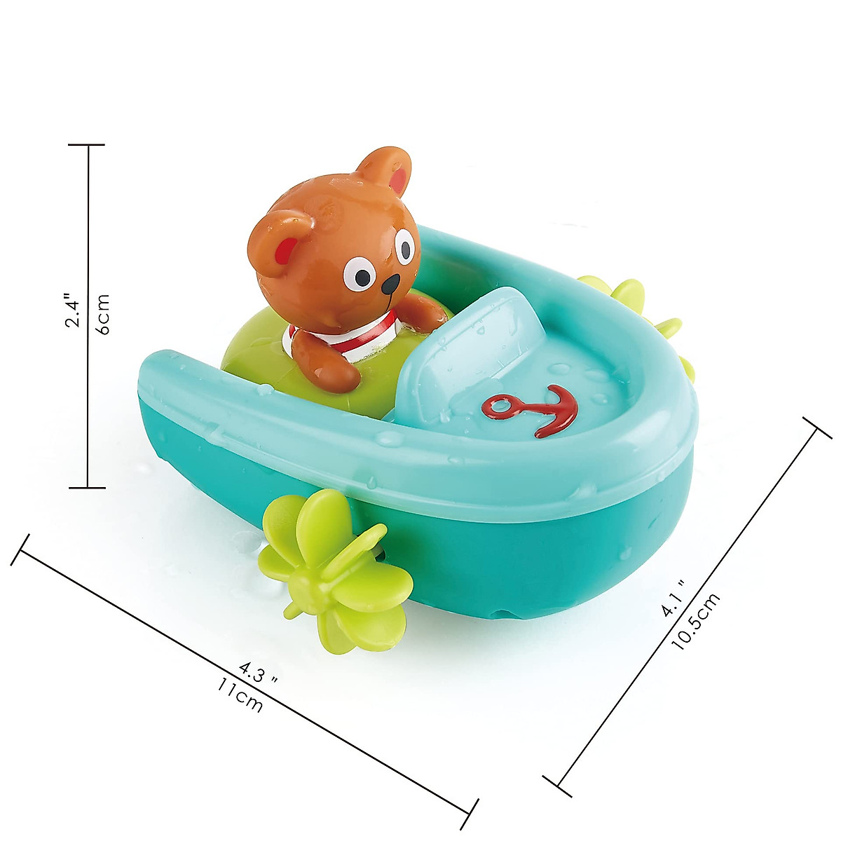 Hape Tubing Pull-Back Boat Bath Toy| Teddy Bear Floating Paddle Boat Bath Toy| Bathtub Shower Toy for Toddlers