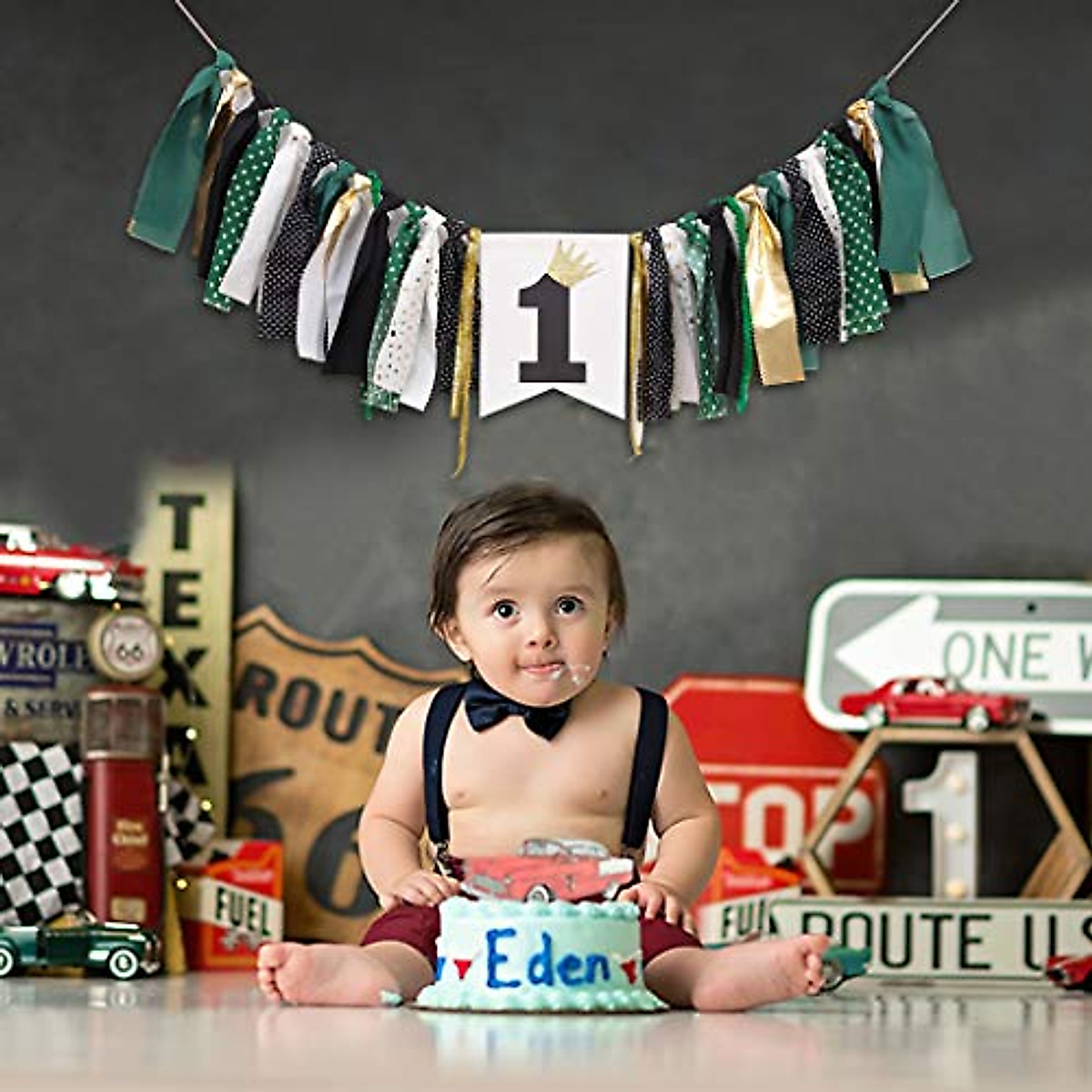 Wild One 1st Birthday Banner - Green and Black Wild One Birthday Decorations for Child’s 1st Birthday Party - Wild One Cake Smash Backdrop (Green Wild ONE)