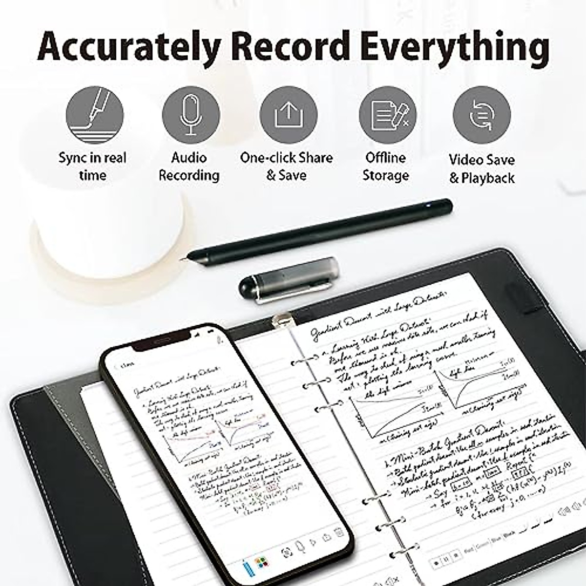 Ophaya 3-in-1 Digital Pen Smart Writing Set, Real-time Sync for Digitizing, Storing, and Sharing Paper Notes, Ideal for Note-taking, Drawing, Classroom, Meetings, Trials, Compatible with Android & IOS