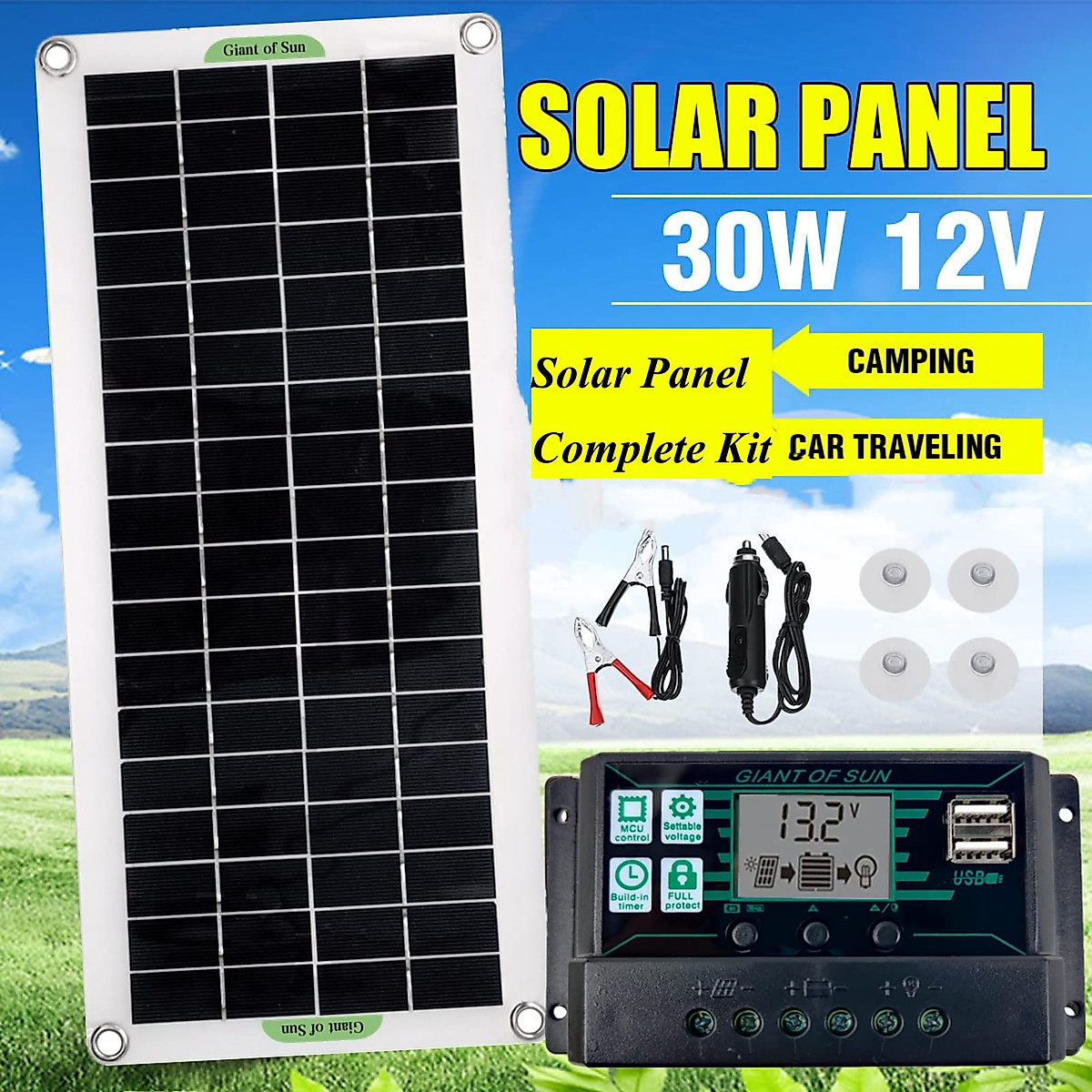 Cryfokt 30W 12V 24V Solar Panel Kit, Solar Panel Maintainer with Voltage Controller and SAE Cable Adapters, Solar Battery for Car, RV, Boat, Marine, Trailer