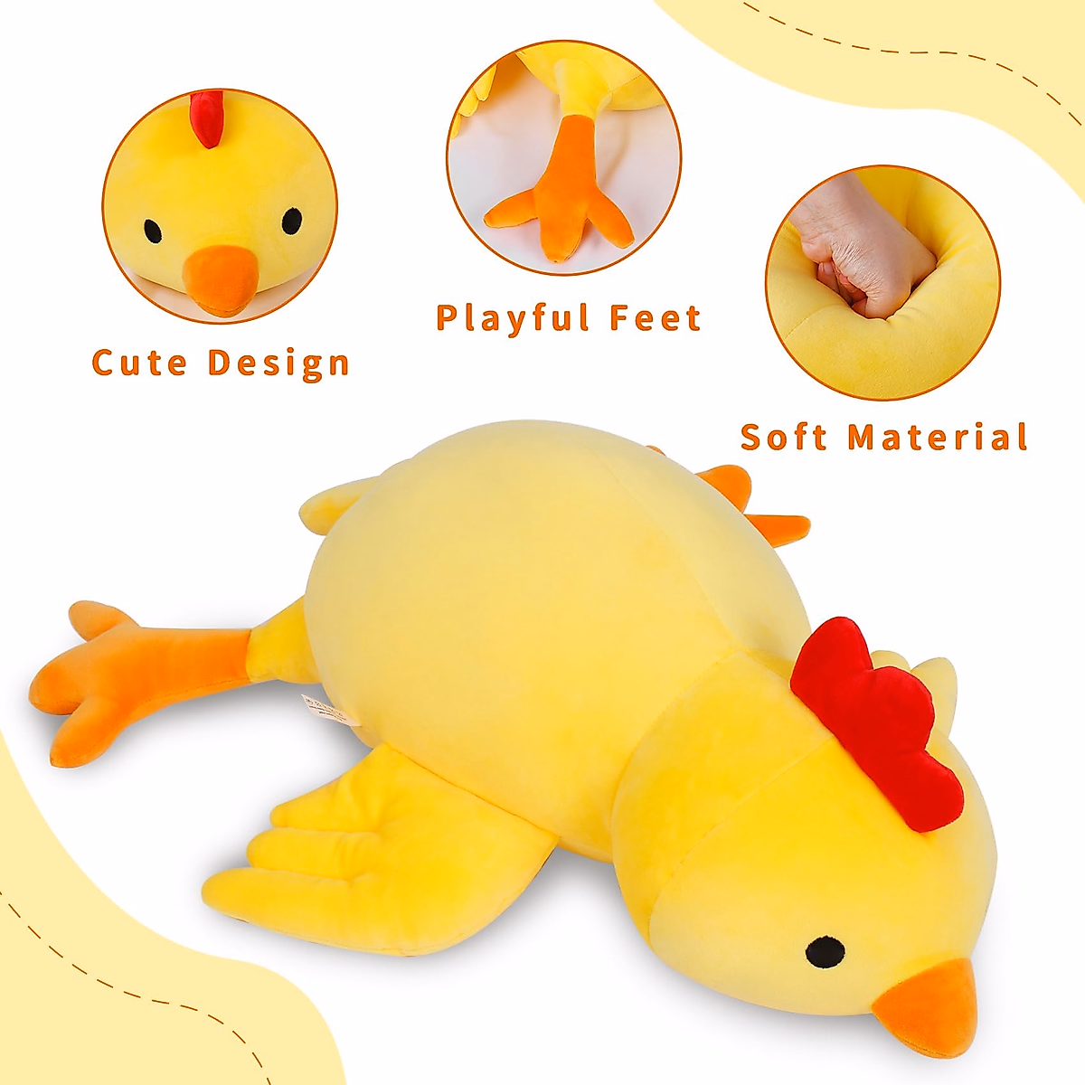 IdeaMeme Weighted Chick Plush, 24" 4.2 lbs Weighted Stuffed Animals, Cute Plushie Dolls Throw Pillow Birthday for Children Kids Adults