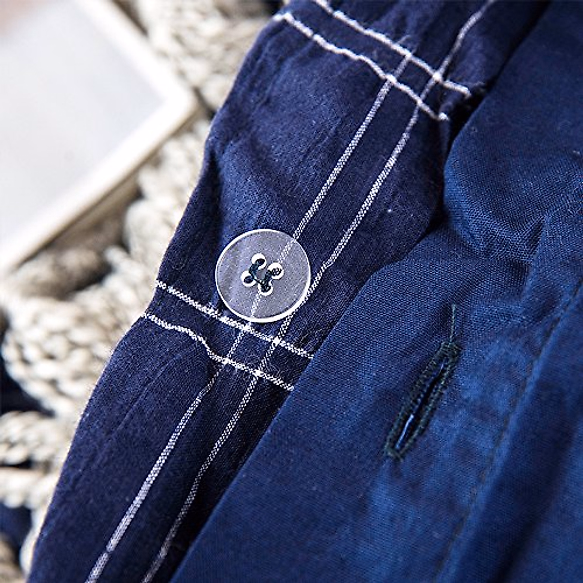 Merryfeel Seersucker Duvet Cover Set King,100% Cotton Yarn Dyed Seersucker Woven Check Bedding Set,3 Pieces(1 Duvet Cover with 2 Pillowshams),Navy Color King