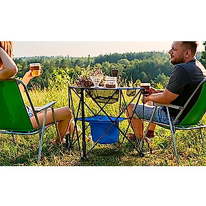 Eternal Living Collapsible Folding Camping Table with Insulated Cooler, Cup Holder, Mesh Food Basket & Travel Bag, Blue