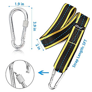 iCool Tree Swing Hanging Straps Kit, 5ft, Holds 2800lbs, Extra Long, with Safe Lock Snap Carabiners and Pouch, Perfect for Tree Swings and Hammock, Easy and Fast Installation