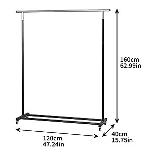 Buzowruil Clothing Rack Clothes Rack Standard Rod Simple Rolling Metal Garment Rack Organizer Freestanding Hanger with Wheels,Black with Silver