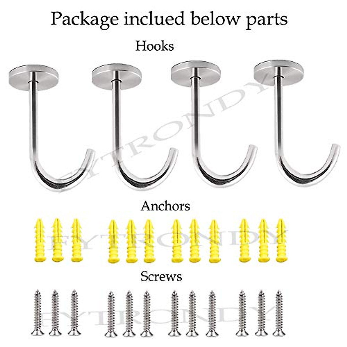 FYTRONDY Stainless Steel Screws Mount Large arc Ceiling Hooks, Coat Hanger, Plant Hanger (4-1/2 INCH , 4 Pack)