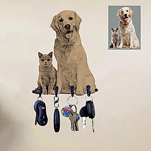 Personalized Photo Key Holder Customized Key Rack Gifts for Anniversary Custom Key Hanger 4 Hooks Wall Wooden Decorative Family Sign with Hooks for Wedding Housewarming Key Rack